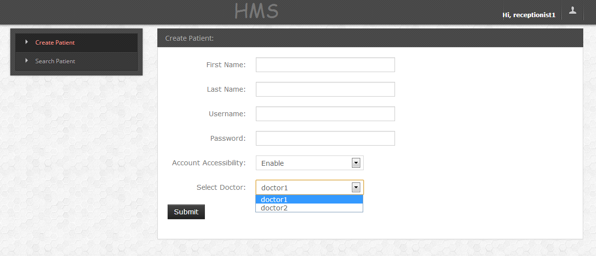 Hospital Management System: Receptionist Panel