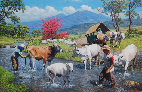 Lukisan Realis Memandikan Sapi 24 | RUSLAN ART