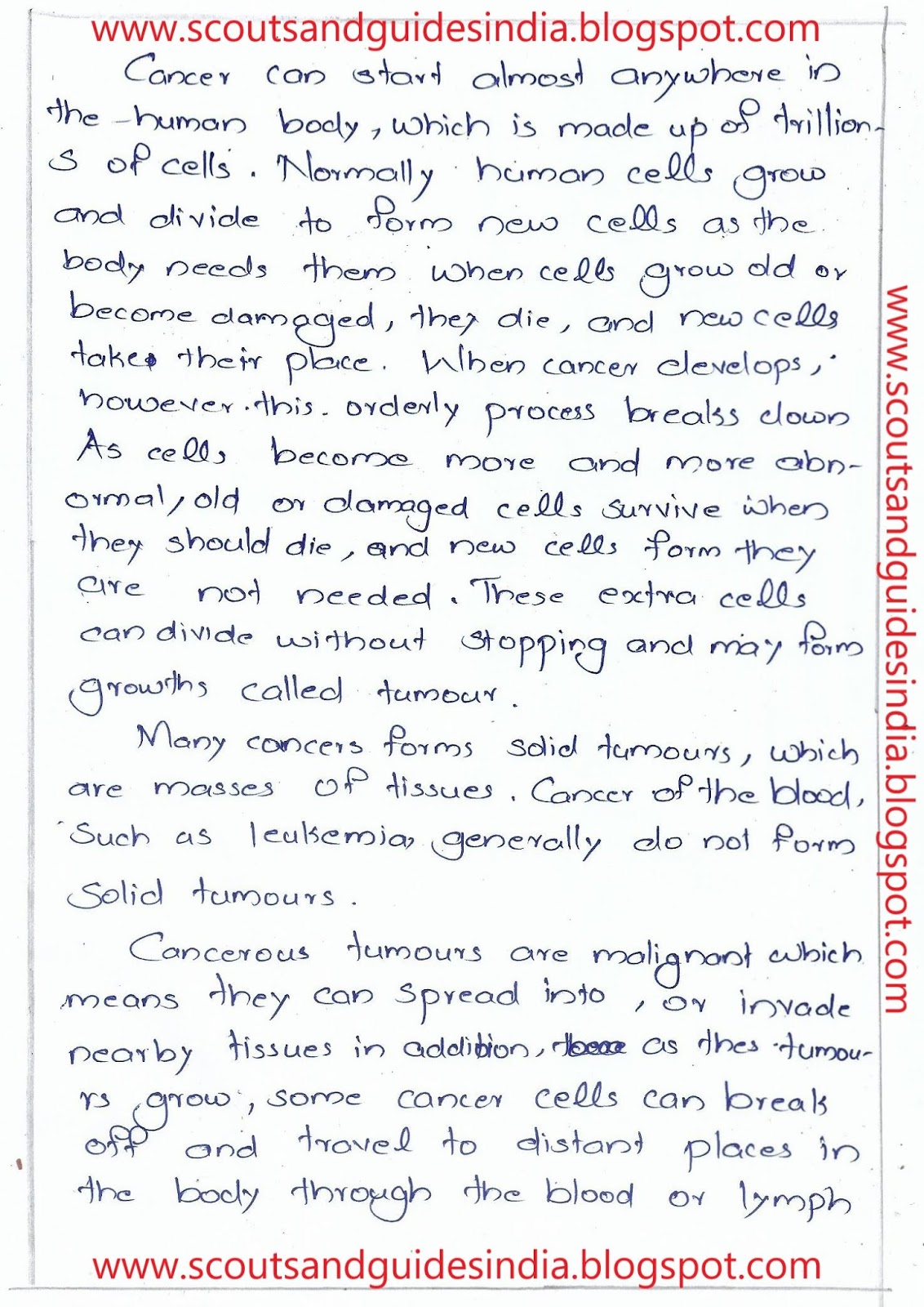 CANCER AWARENESS SCOUT AND GUIDE PROFICIENCY BADGE NOTES