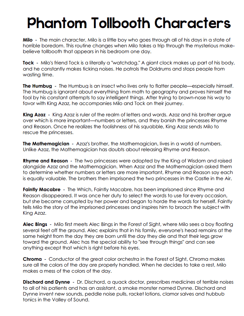 Phantom Tollbooth Characters In Color