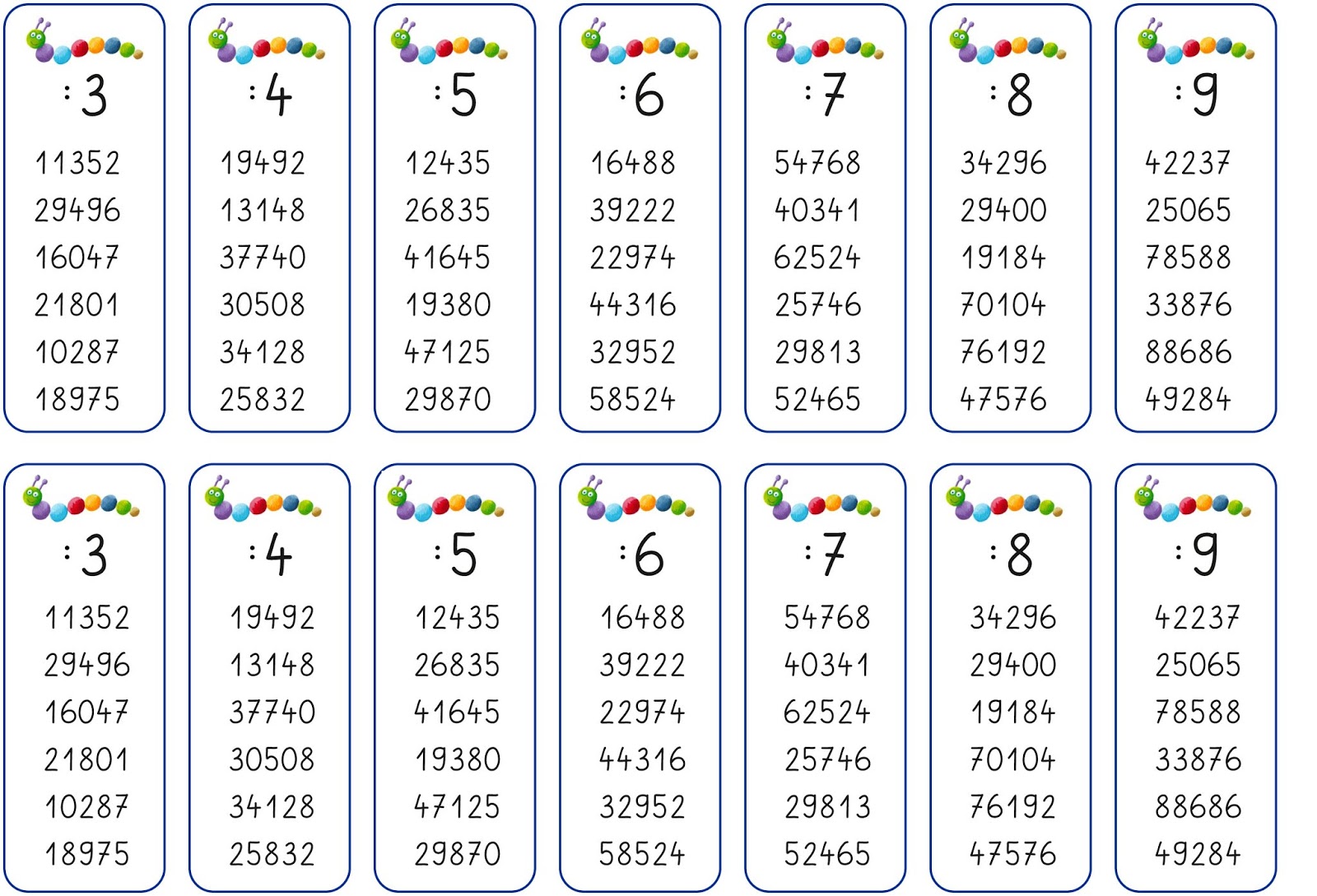 Lernstübchen | Rechenkärtchen für das schriftliche Dividieren