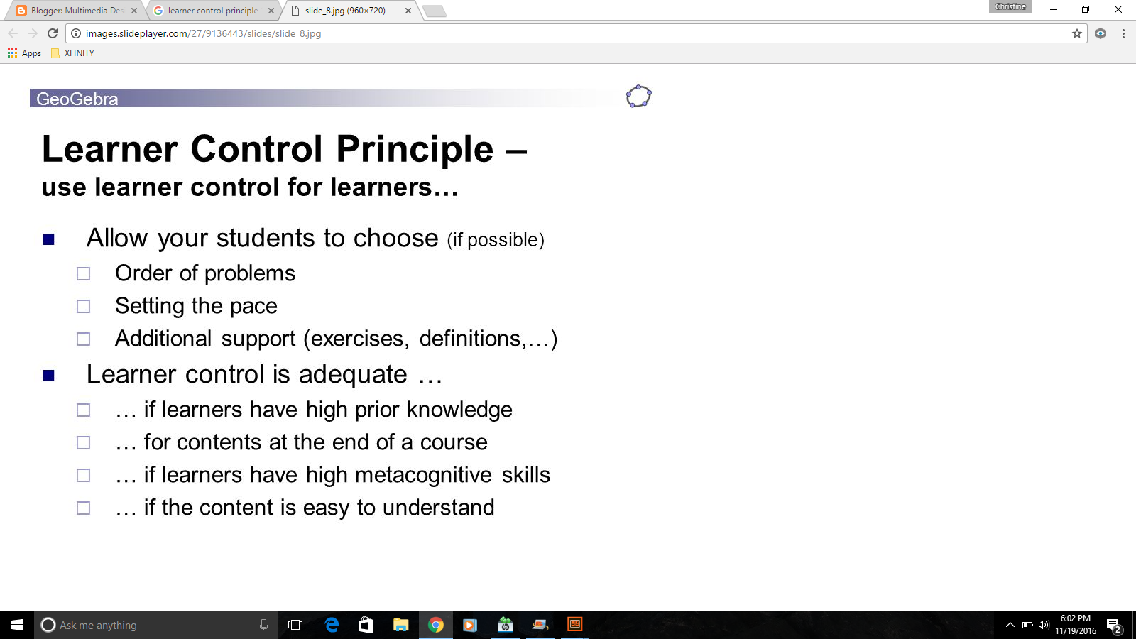Multimedia Design Journal: Learner Control Principle 1