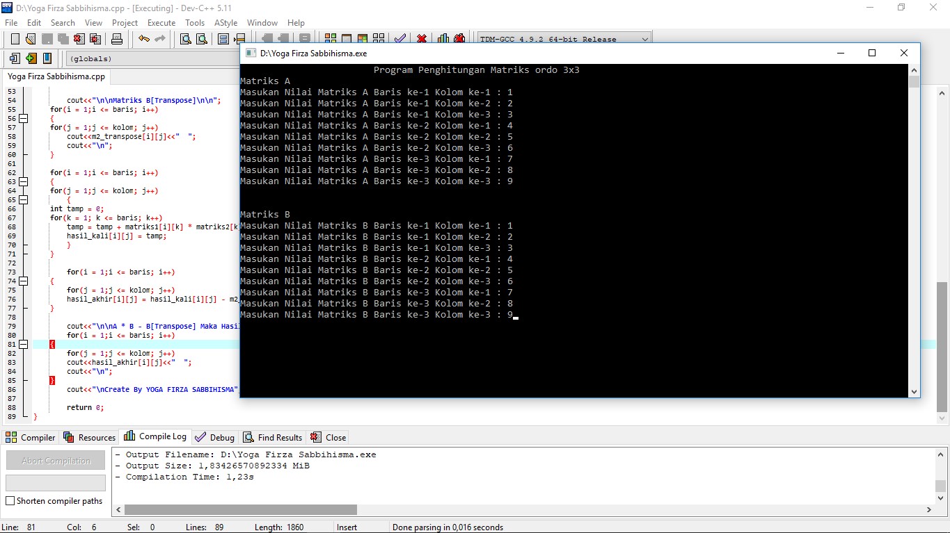 Membuat Program Perhitungan Matriks Menggunakan C++