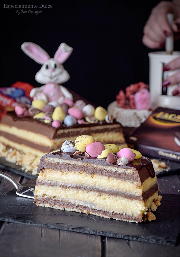 Tarta de galletas con chocolate y natillas para Pascua | Especialmente ...