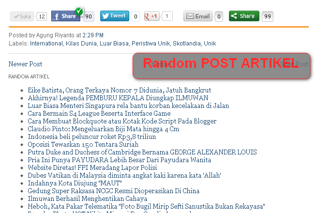 Cara Menampilkan RANDOM POST ARTIKEL Pada Blogger | One-Hot