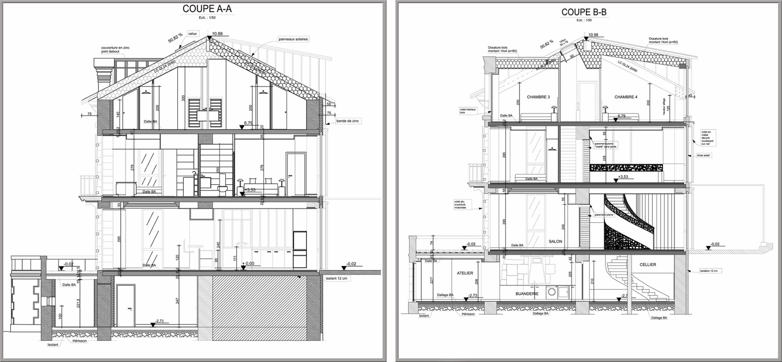 Plans, coupes, élévations, cartouches