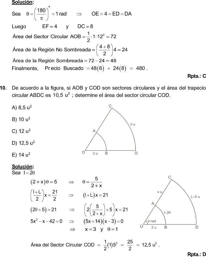 Longitud Arco y Sector Circular fórmulas y ejercicios resueltos pdf
