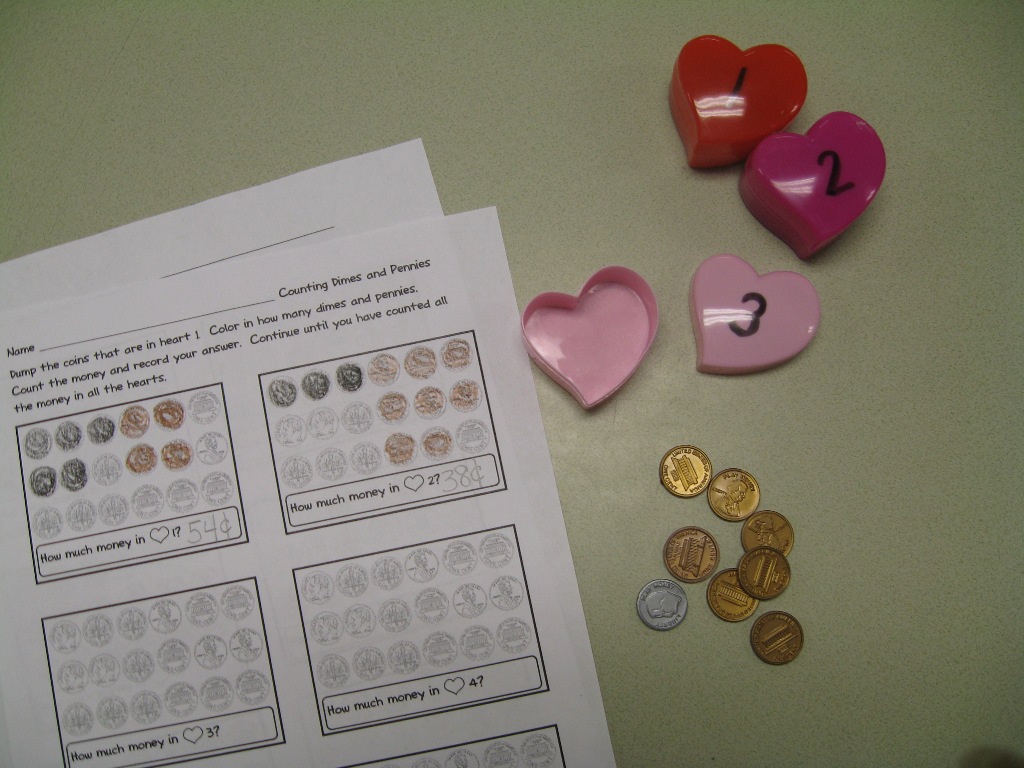 Counting Dimes and Pennies Valentine Activity | First Grade Shenanigans