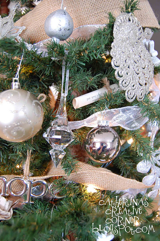 Catherina's Creative Corner: My Burlap, white & silver Christmas Trees..