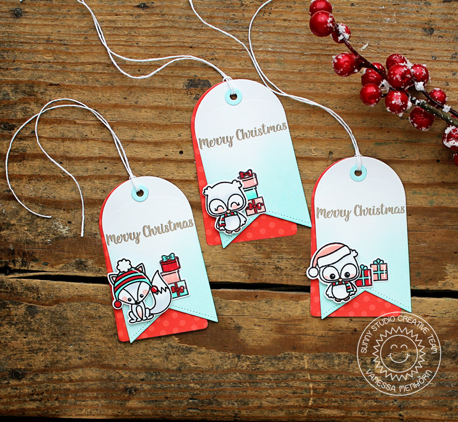 Sunny Studio: Build-A-Tag Dies Christmas Critter Gift Tags with Vanessa