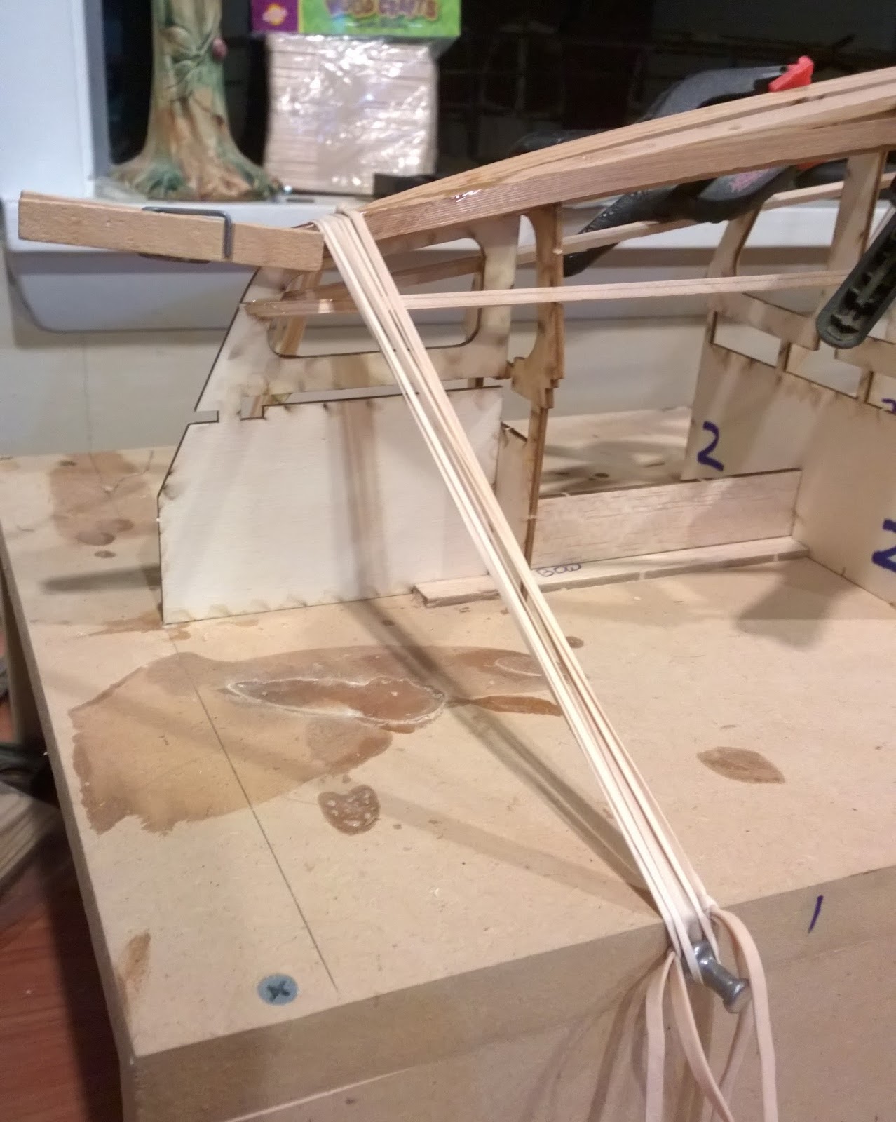 Chine logs and side stringers installed