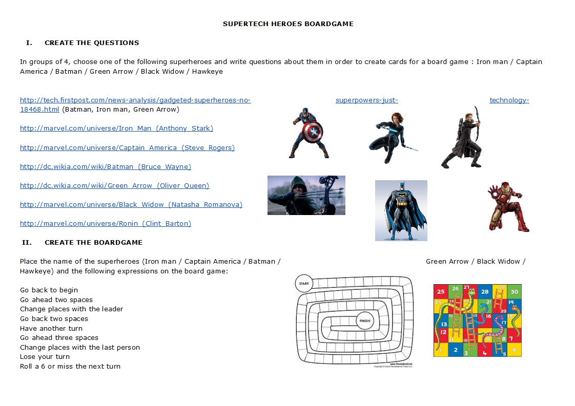 Teaching Technical English: Superheroes Web Quest: Reading, Writing and ...
