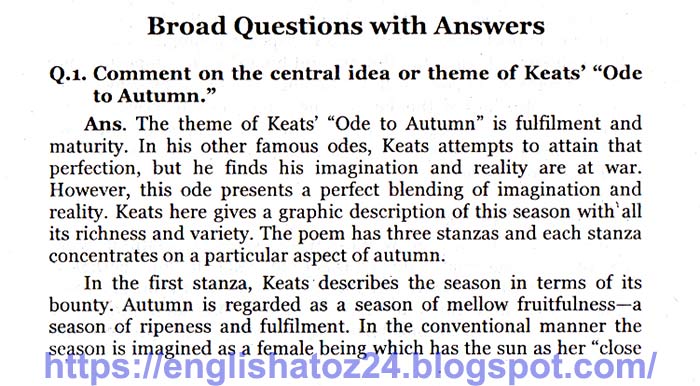Board Questions with Answers (To Autumn – John Keats) - English Grammar ...