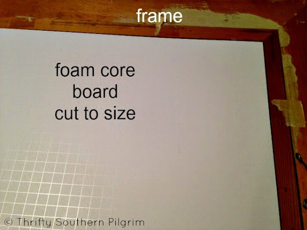 Then I cut the wallpaper to cover the foam core board and adhered it ...