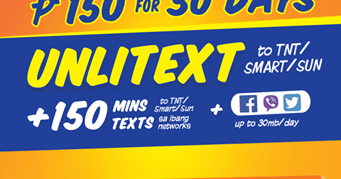 Talk N Text UTP150 Unli Text to Smart, Sun and TNT for 1 Month Promo