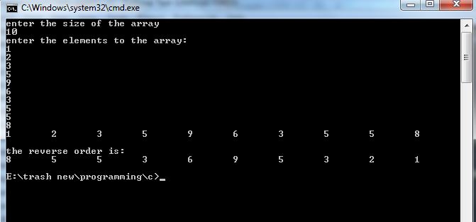 CODE 222: Printing reverse order of an array using arrays in C ...