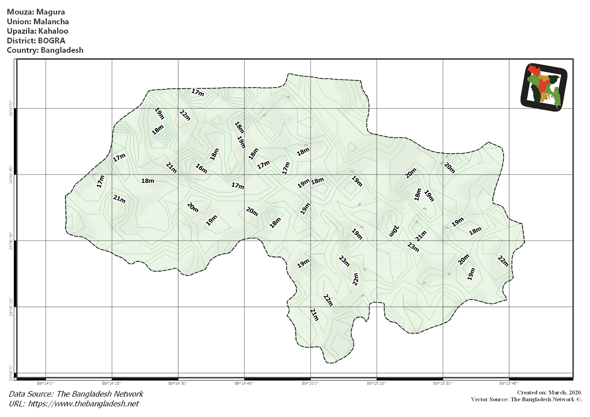 Map of Magura Mouza, Kahaloo, Bogra