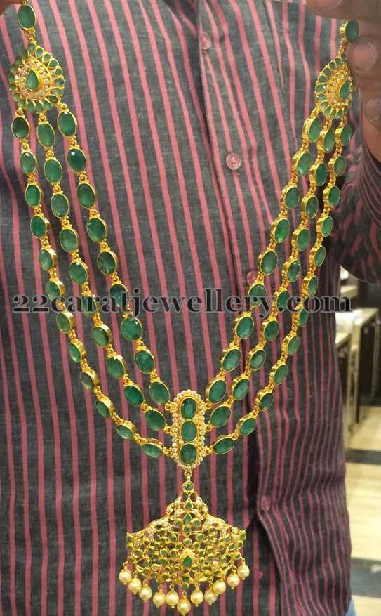 Triple Step Pota Emeralds Mala - Jewellery Designs