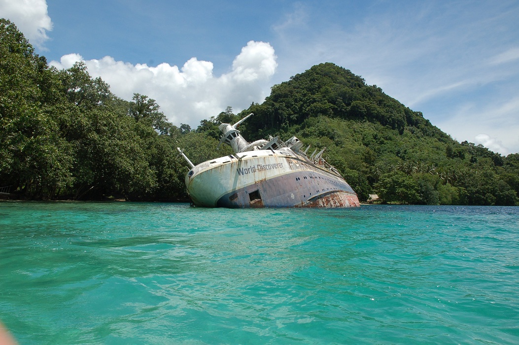 WORLD DISCOVERER Shipwrecked in a remote bay of the Solomon Islands