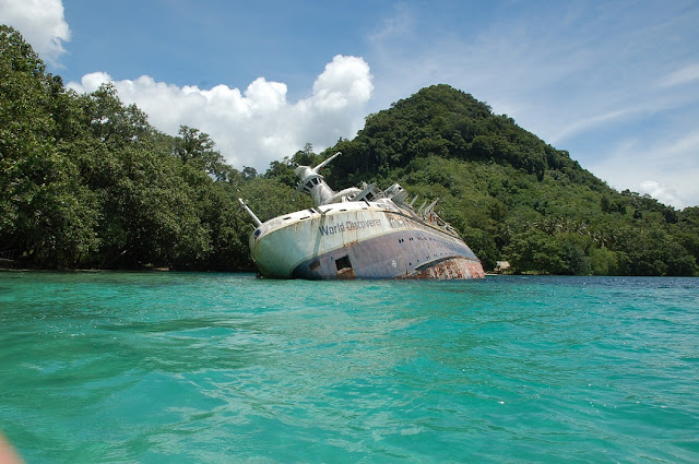 WORLD DISCOVERER Shipwrecked in a remote bay of the Solomon Islands