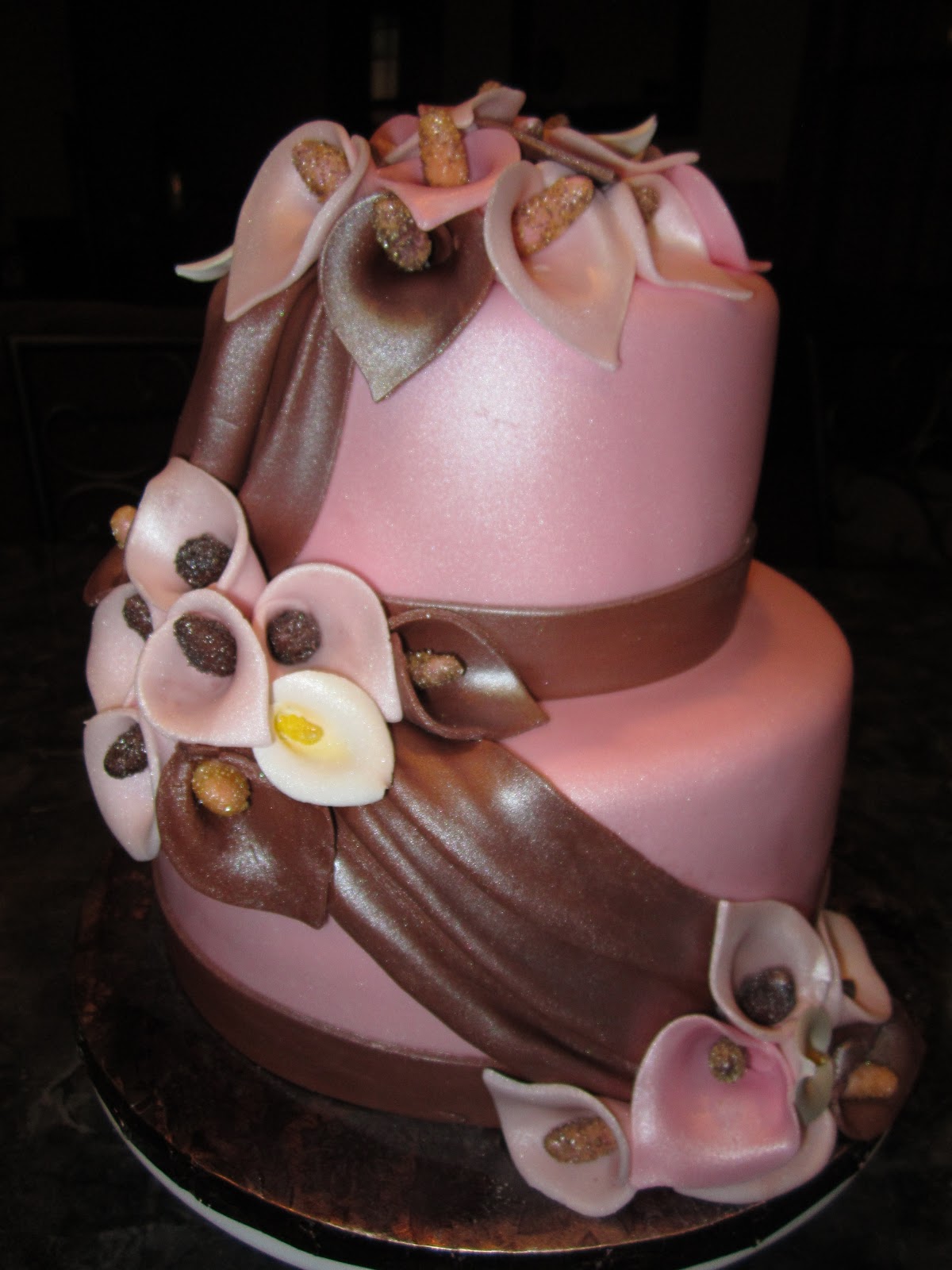 MyMoniCakes: Pink & Brown Gumpaste Calla Lilly Cake with Drapping