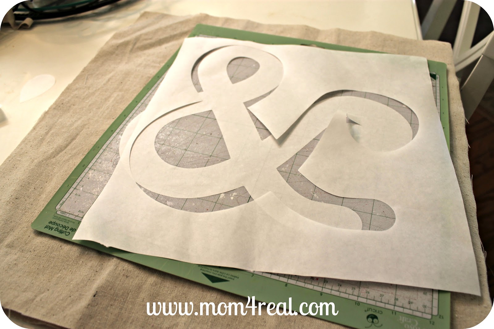 Ampersand Pillow and Freezer Paper Stencil Tutorial - Mom 4 Real