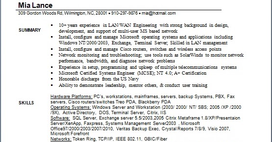 Network Problems Solver Sample Resume Format in Word Free Download