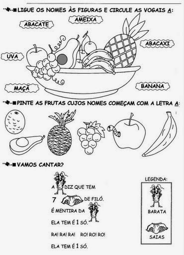 Alimentos e a letra A - Ideias Atividades Escolares