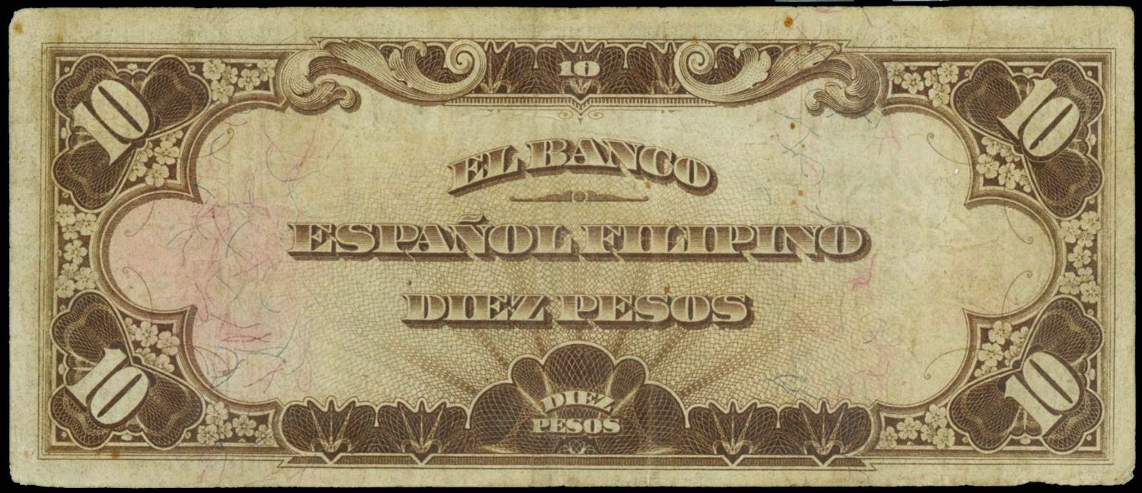 1908 US Philippines 10 Pesos Note, El Banco Espanol Filipino|World ...