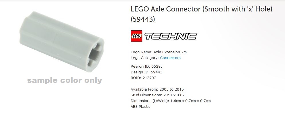 LEGO 59443 Technic Axle CONNECTOR EXTENSION 2m (Smooth w/ 'x' Hole ...
