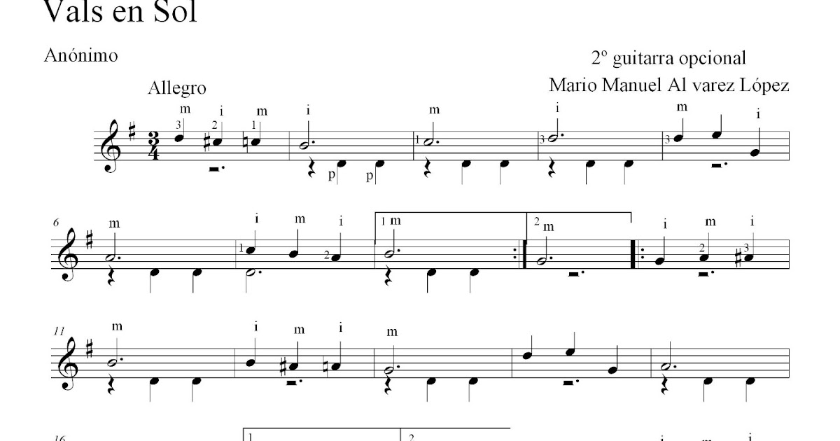 Partituras de guitarra: Anónimo. Vals en Sol para dos guitarras