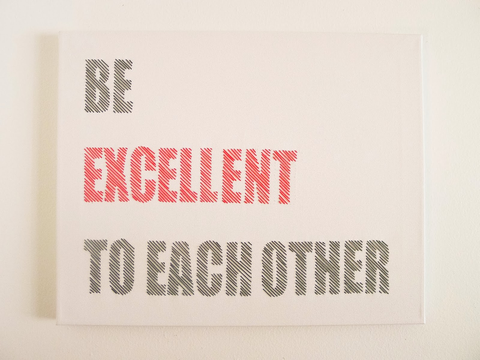 Daisies for Violet: Stitching on Canvas: Be Excellent to Each Other