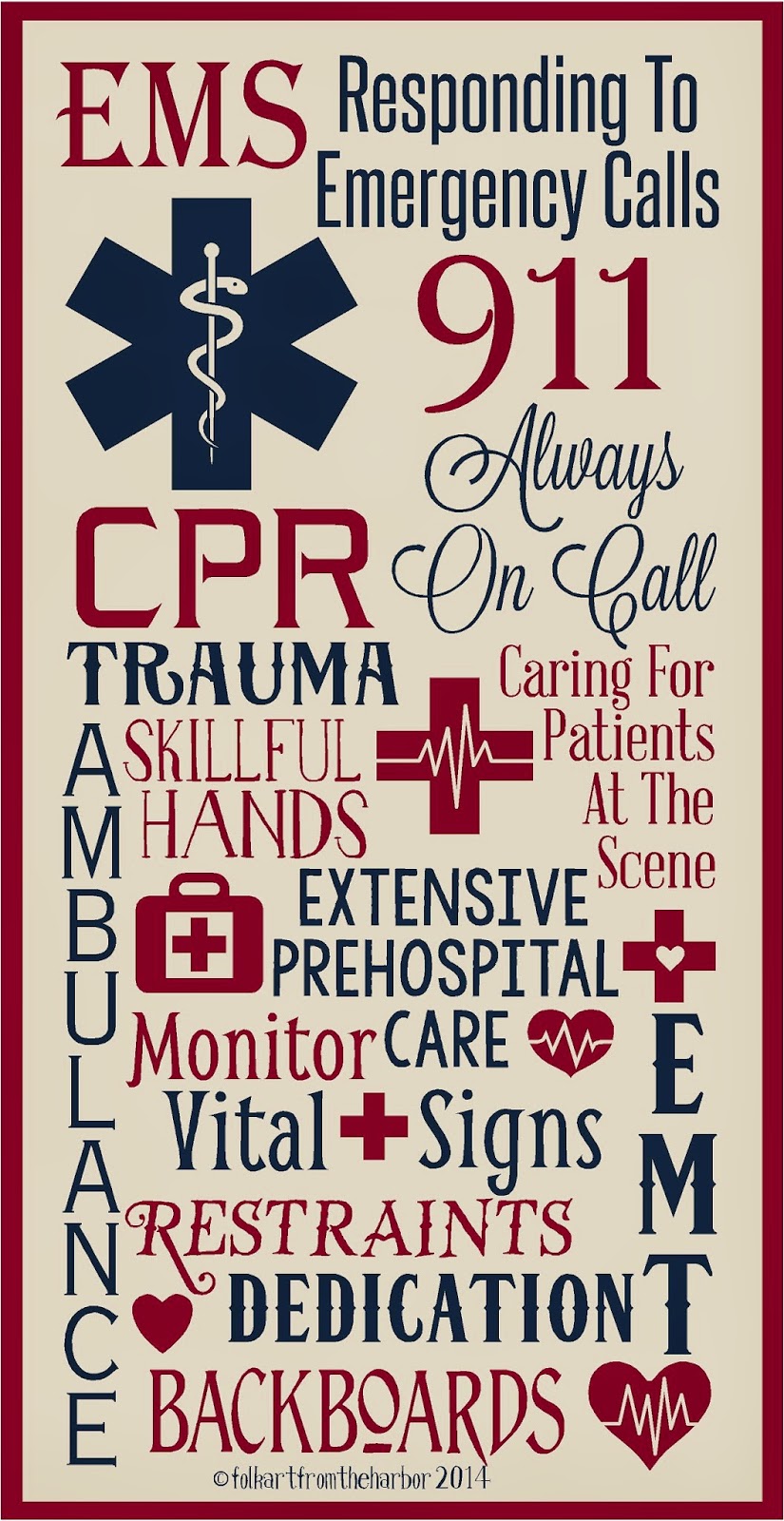 Folk Art From The Harbor: EMS EMT Typography Stencil