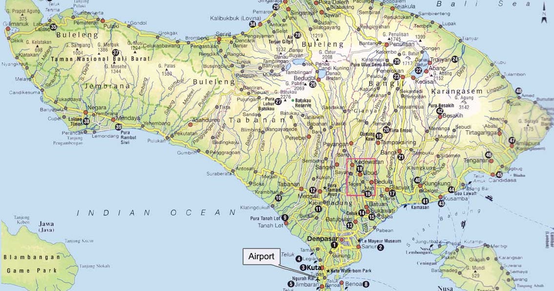Indonesia attractions: Map of Bali