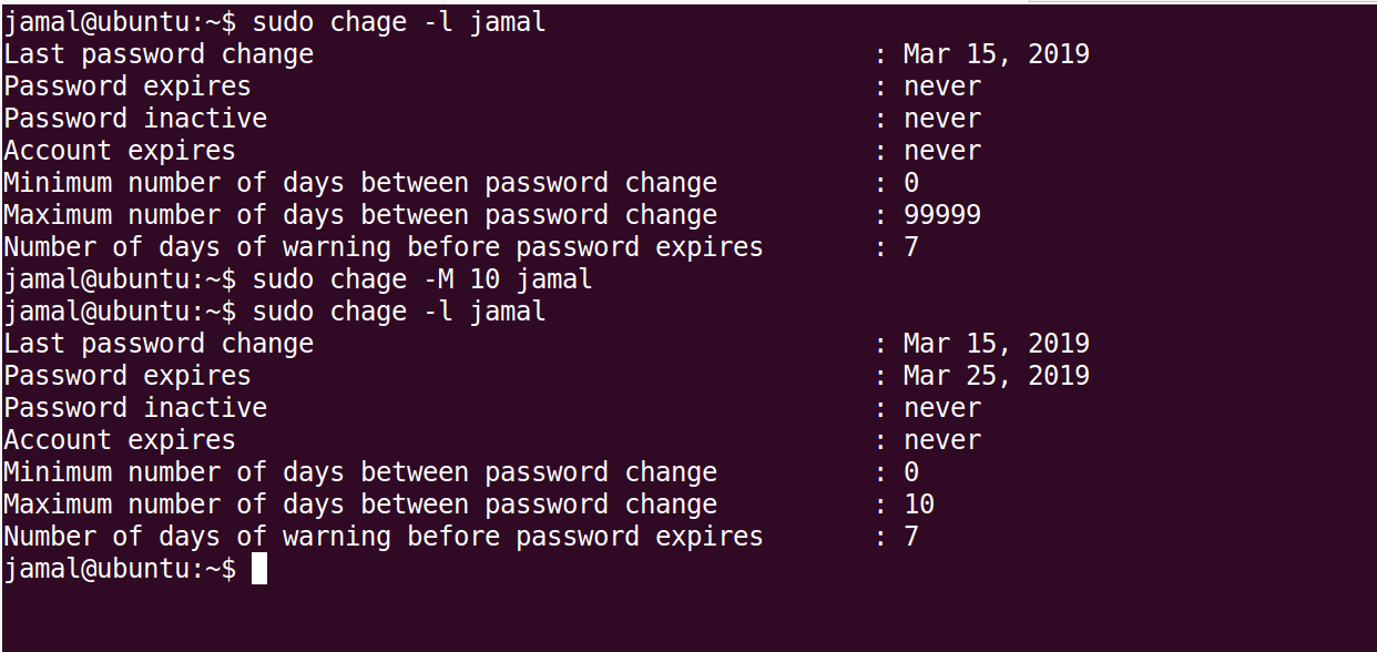 Linux chage command - Change Age