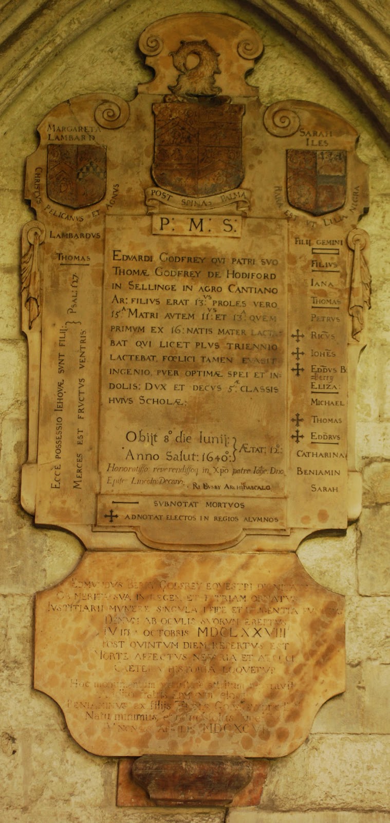 Heraldry: More Heraldic Memorials at Westminster Abbey Cloisters