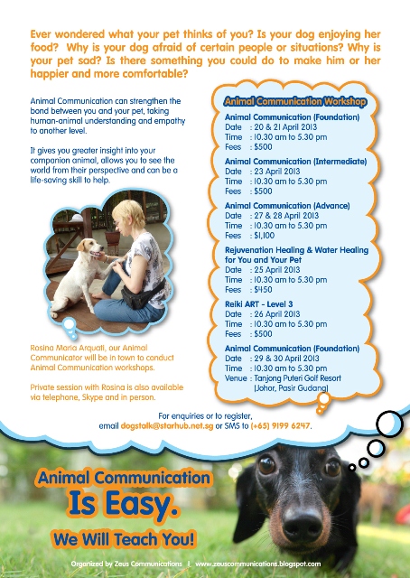 Zeus Communications: Animal Communication Workshop 2013 in Singapore ...