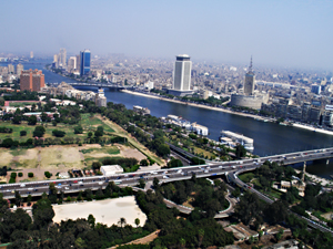 Right up someone's alley •: The Nile River flows through Cairo, Egypt