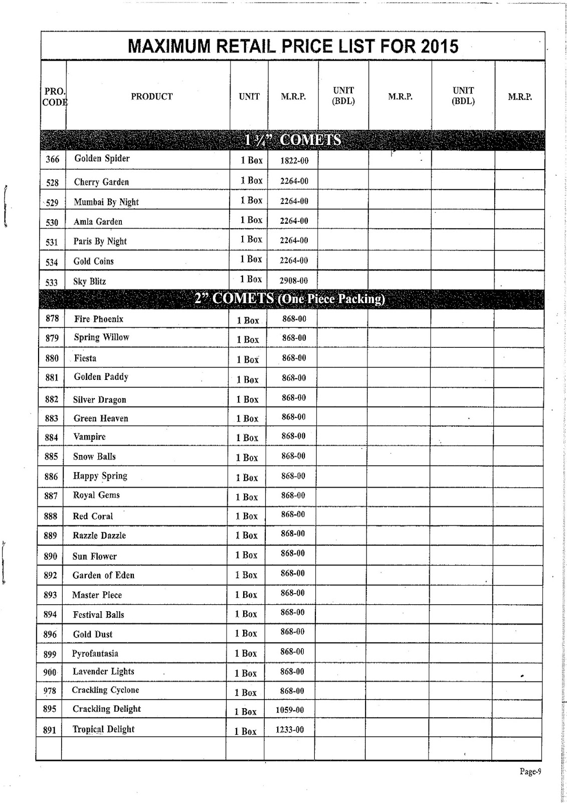 SLV TRADERS: Original MRP price list of standard fireworks