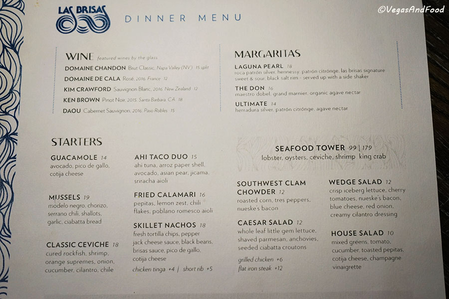 Las Brisas Laguna Beach Menu