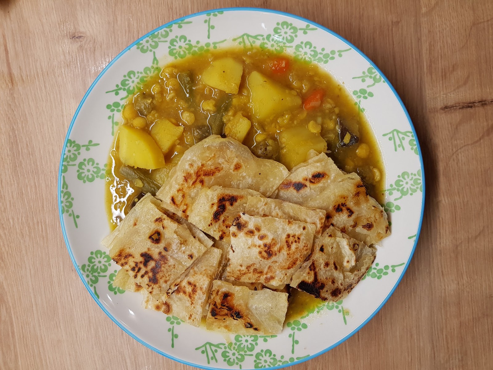 Roti Canai with Potato Dhal Lentil Curry