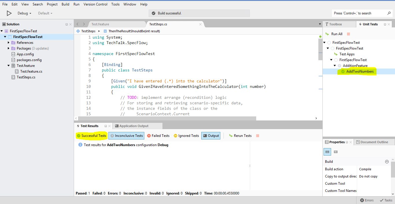 C# Xamarin Studio - SpecFlow configuration, creating sample feature ...