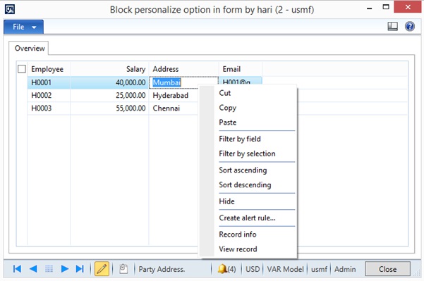 Disabling Personalize option on the form using X++ in Dynamics AX 2012