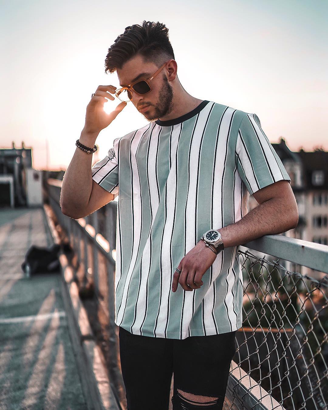 12 evergreen vertical striped outfit for men - LIFESTYLENUTS