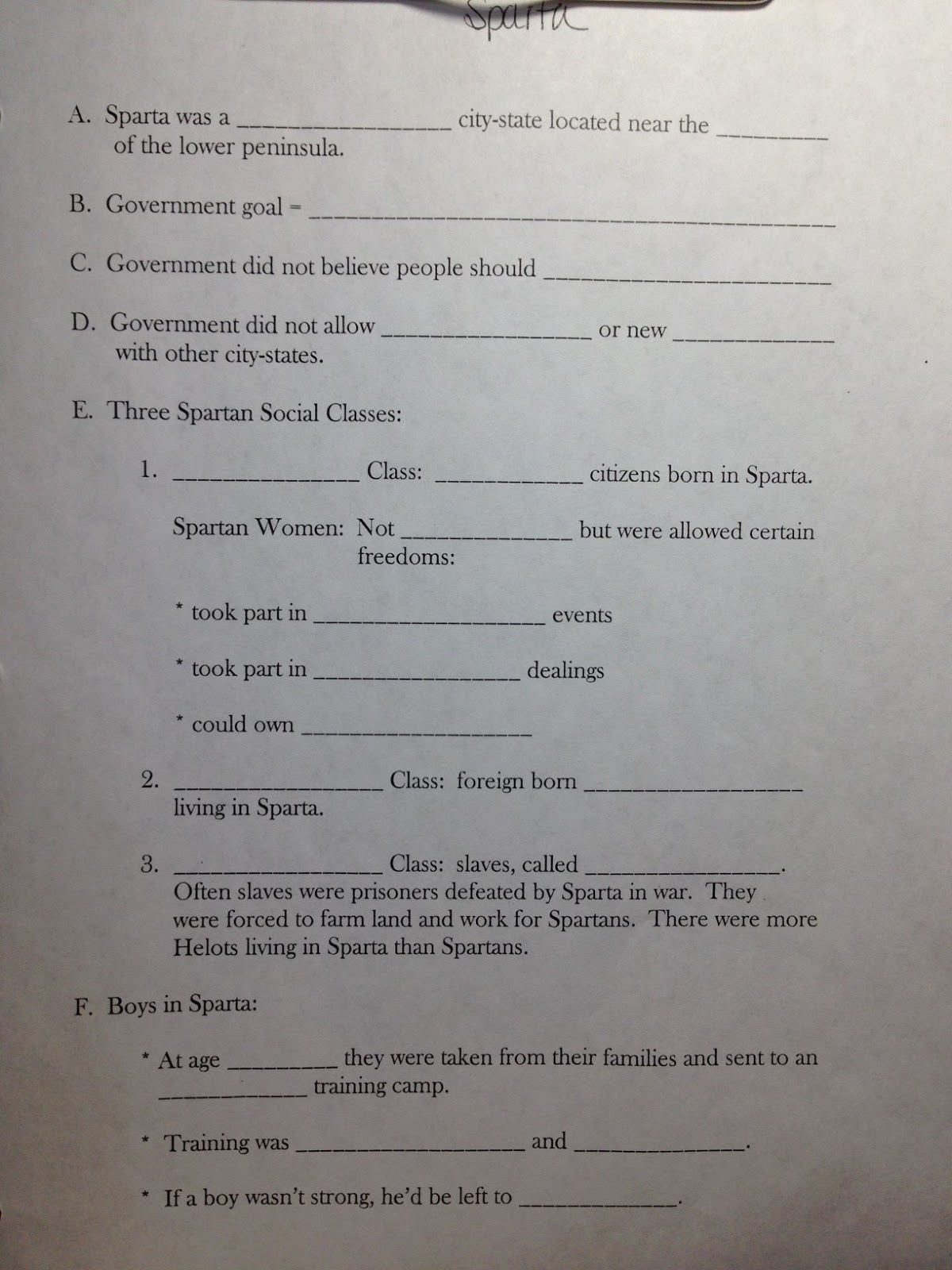 Mr. T's Social Studies: Unit 5: Ancient Greece & Rome - Sparta