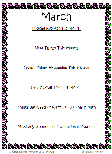 March Family Goals Sheet & My March Goals | From Overwhelmed to ...