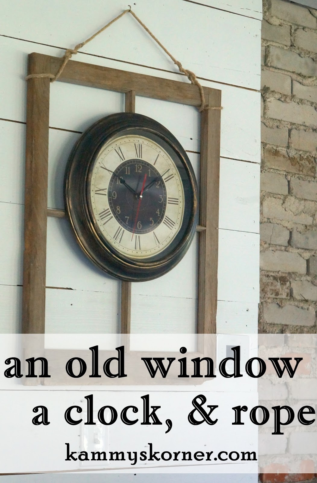 Kammy's Korner: Old Window, Clock, and Rope {$1 Decor for the Sunroom}