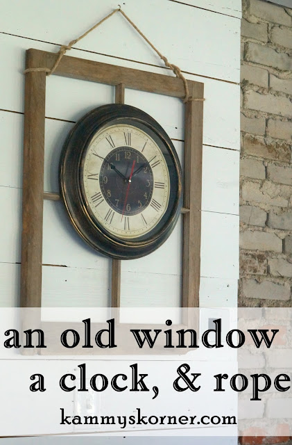 Kammy's Korner: Old Window, Clock, and Rope {$1 Decor for the Sunroom}