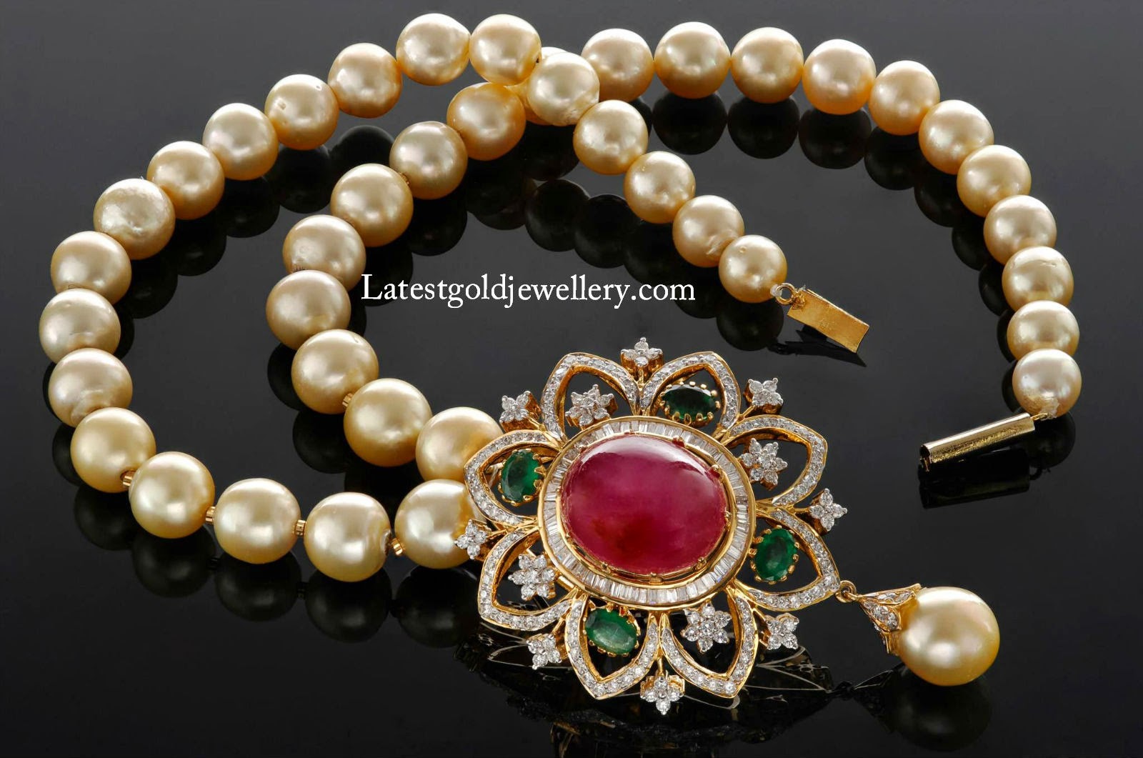 South Sea Pearls Mala with Diamond Pendant | Latest Gold Jewellery Designs