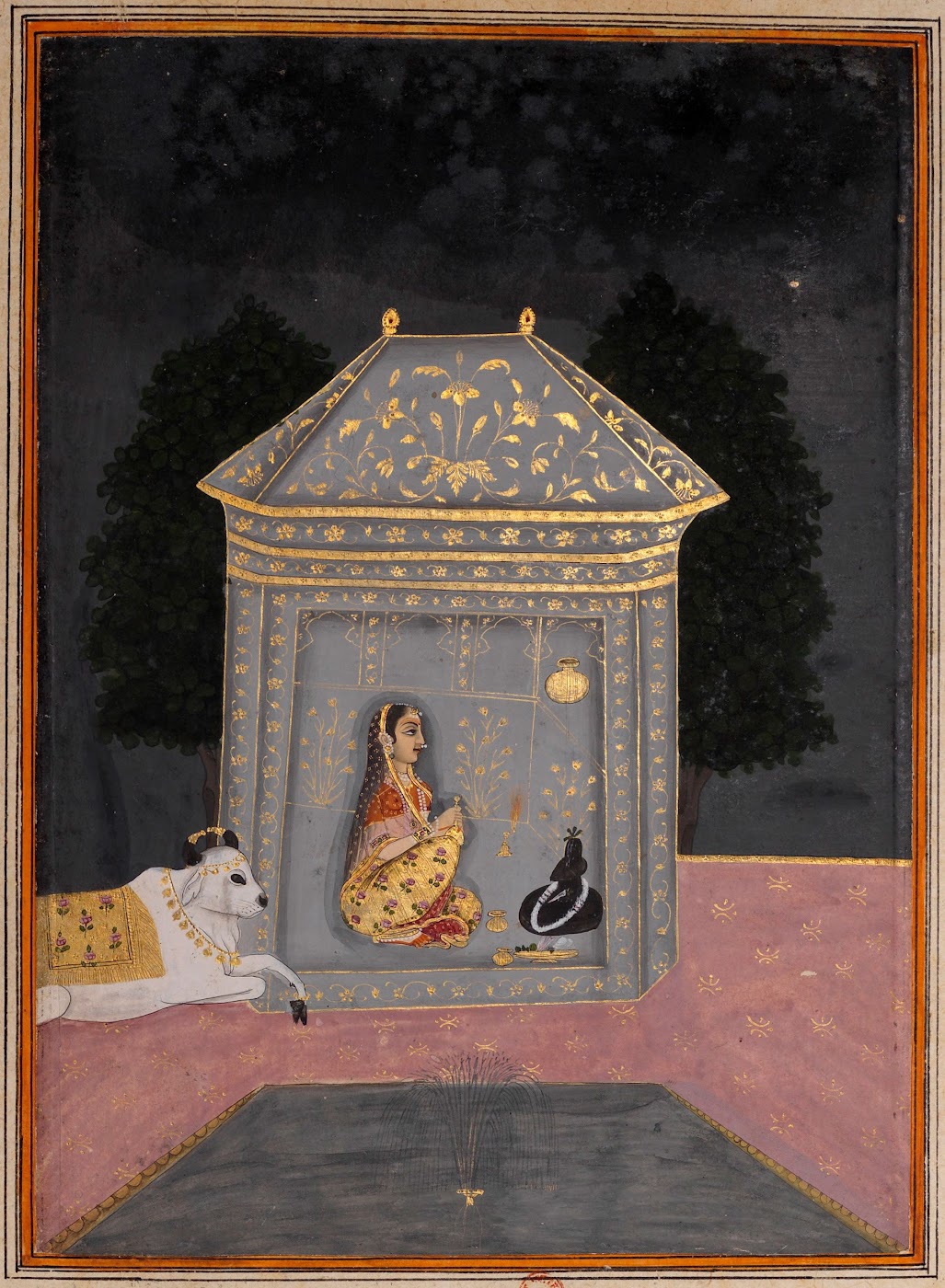 Lady Worshipping Shiva Linga - Rajput Ragamala Painting from a ...
